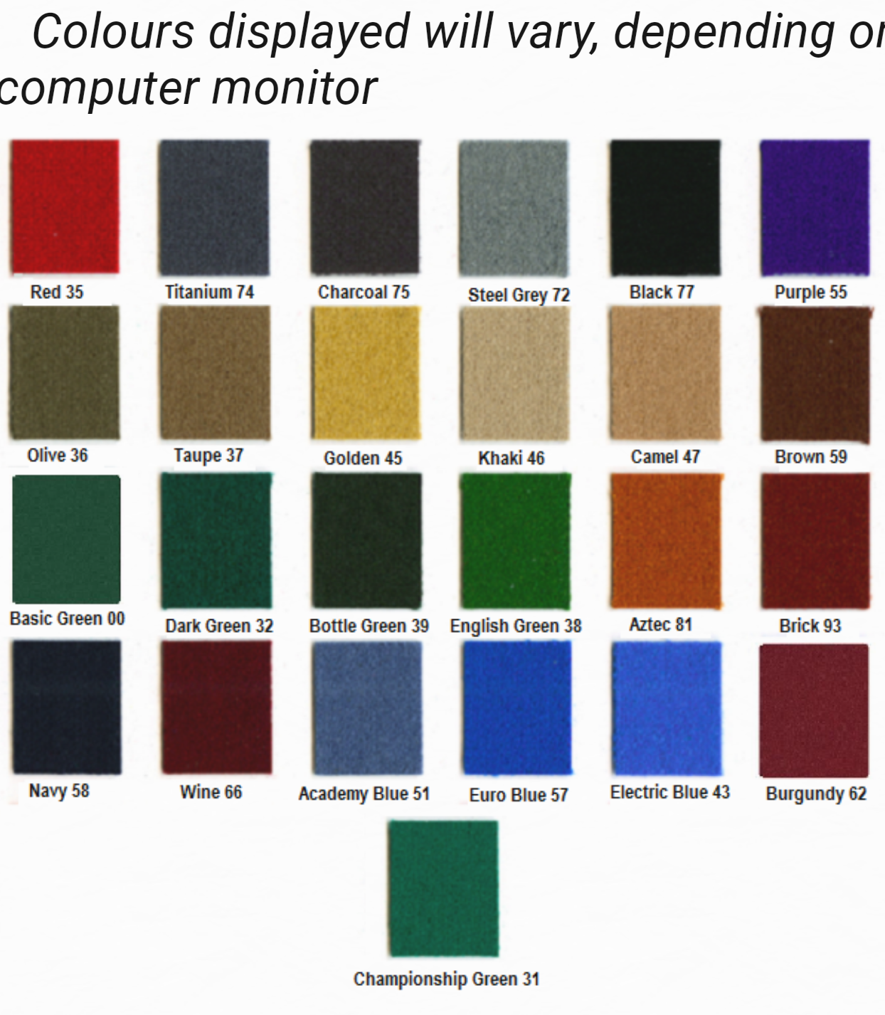 Cloth Color Chart Ace Billiards Calgary Assembling Moving
